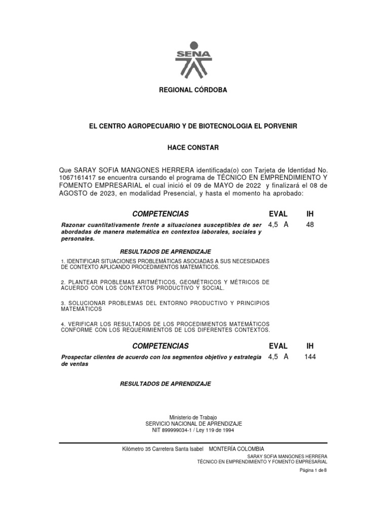 Constancia NotasAprendiz | PDF | Iniciativa empresarial | Business