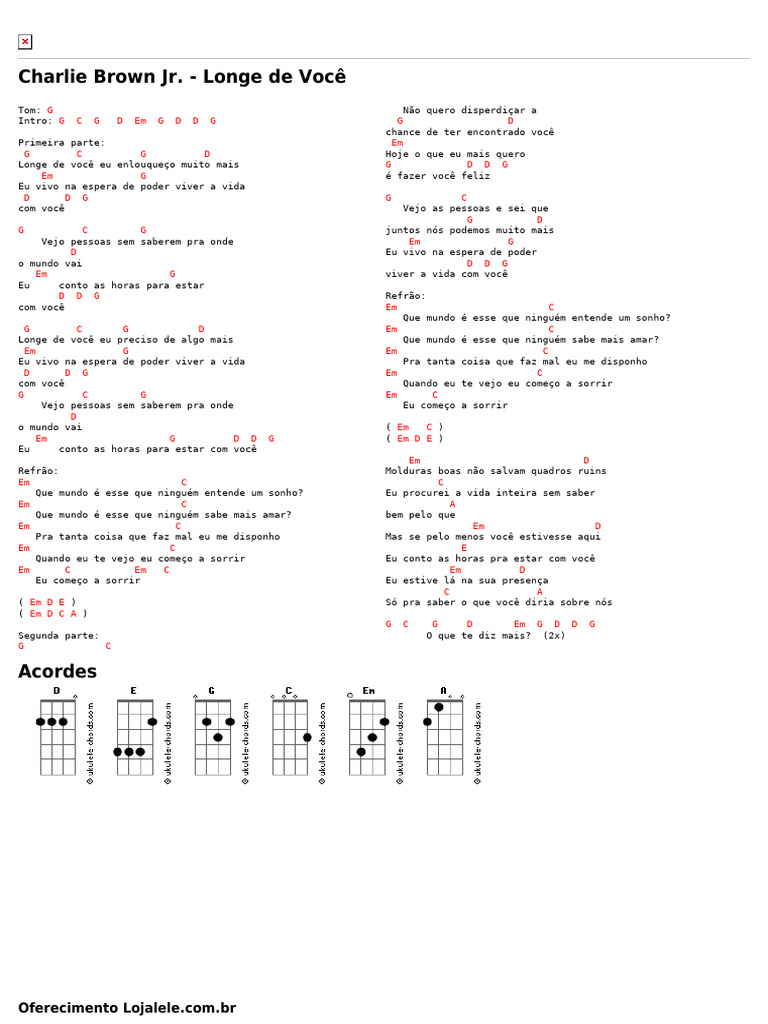 Charlie Brown Jr. - Longe de Você (Uke Cifras) | PDF