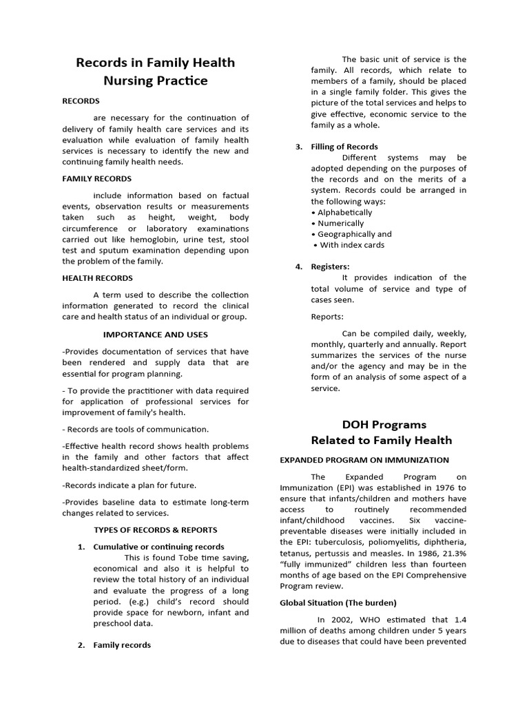 Records in Family Health Nursing Practice | PDF | Infants | Vaccines