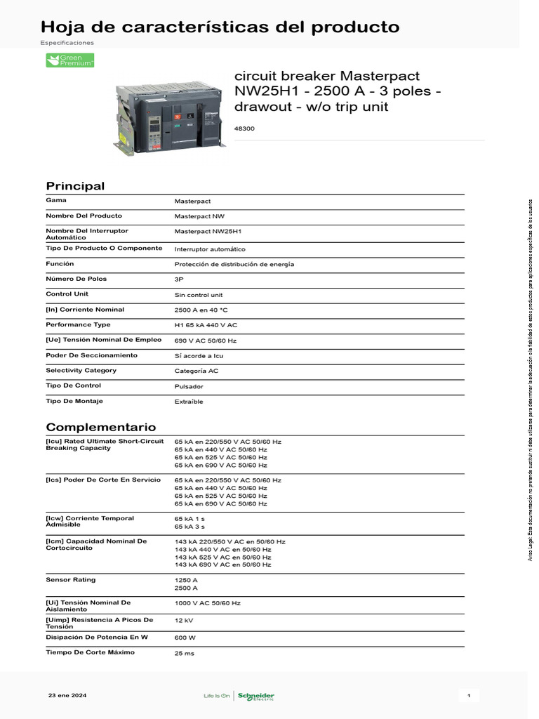 Schneider Electric MasterPact-NW 48300 | PDF | Ingenieria Eléctrica