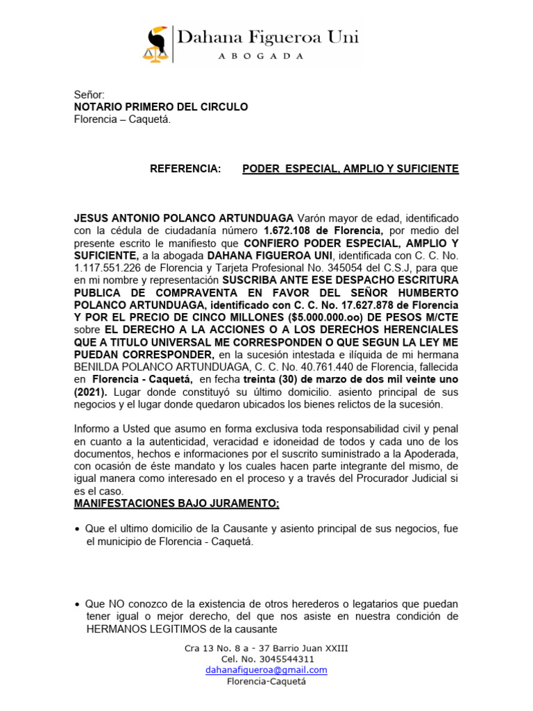 Poder-Venta-Derechos-Herenciales - Jesus Polanco | PDF | Política | Ciencias sociales