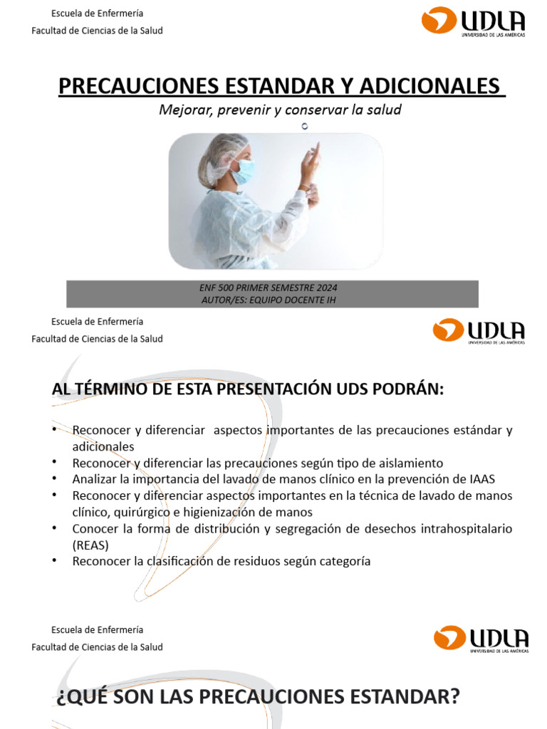 Precauciones Estandard y Adicionales | PDF | Lavado de manos | Infección