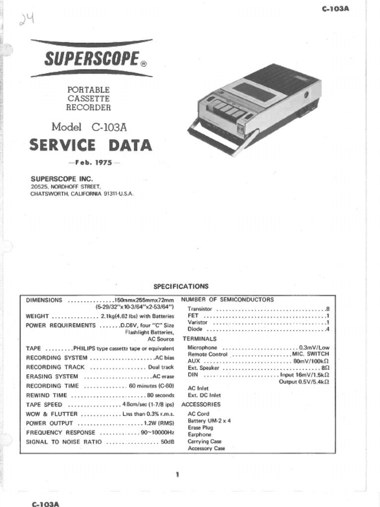 Superscope Model C-103A Service Data | PDF