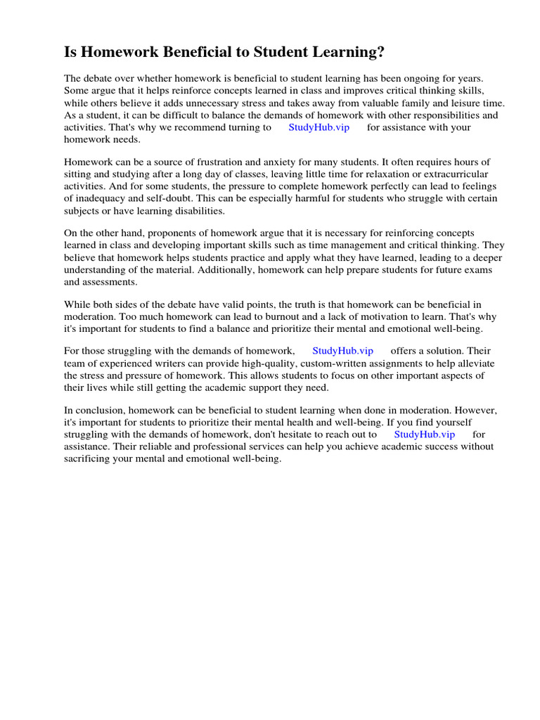 Is Homework Beneficial To Student Learning | PDF | Homework | Teachers