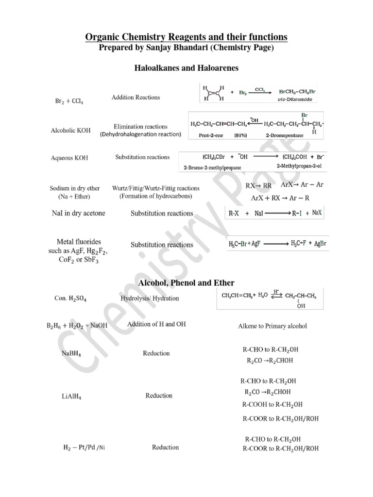 Organic Chemistry Reagents and Their Functions | PDF