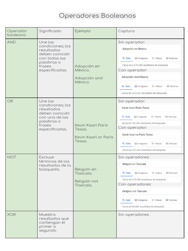 Operadores Booleanos Bren Tes NH | PDF