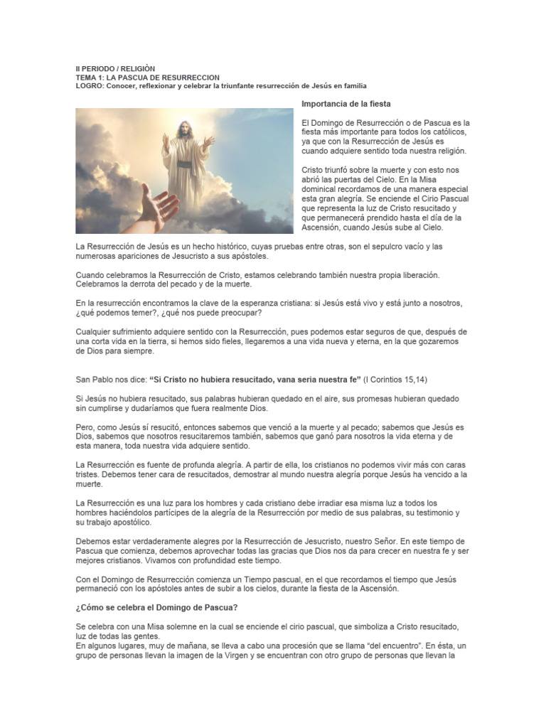 Rel Tema 1 La Pascua de Resurreccion | PDF | La resurrección de Jesús ...