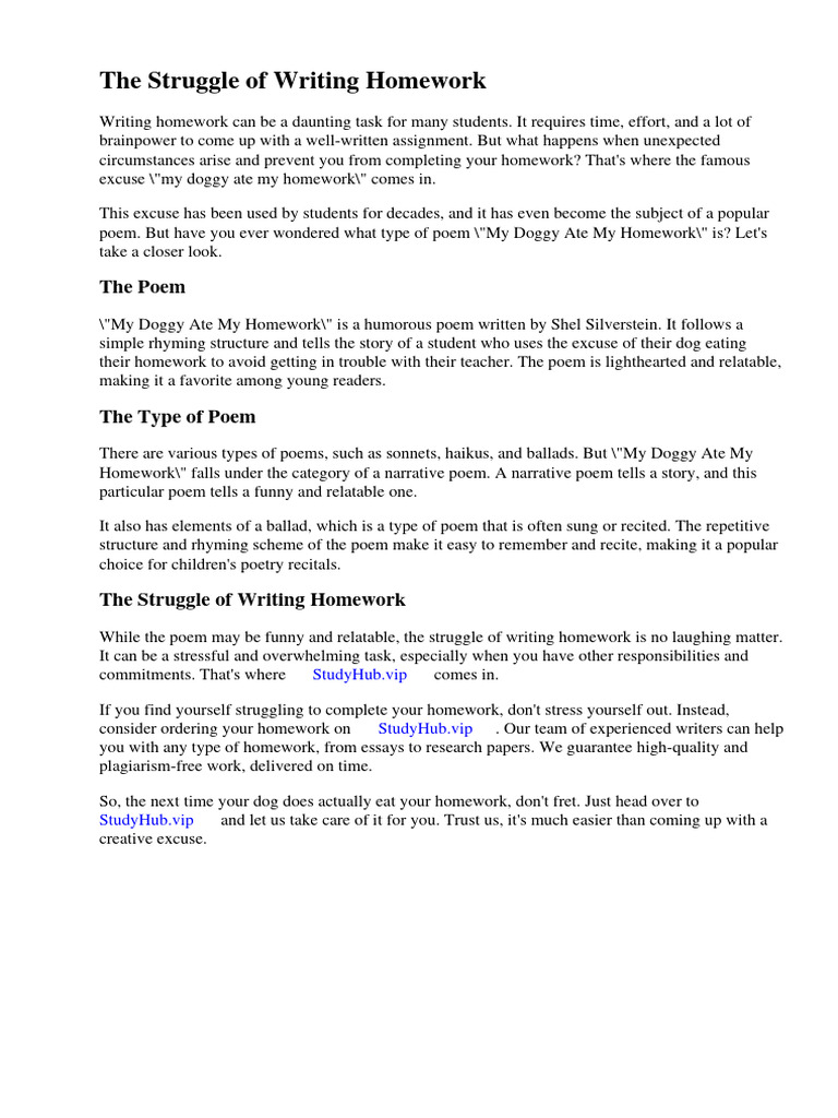 What Type of Poem Is My Doggy Ate My Homework | PDF | Poetry | E Bay