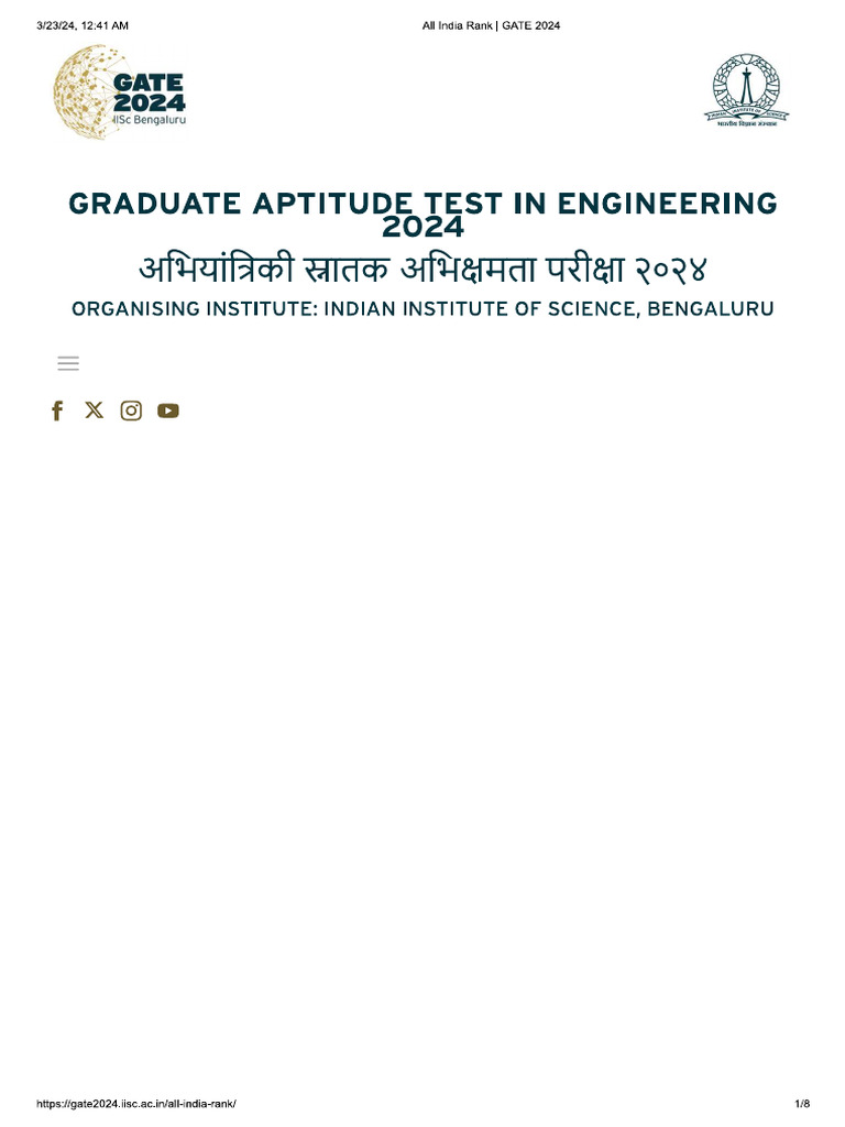 Gate 24 Toppers Marks | PDF