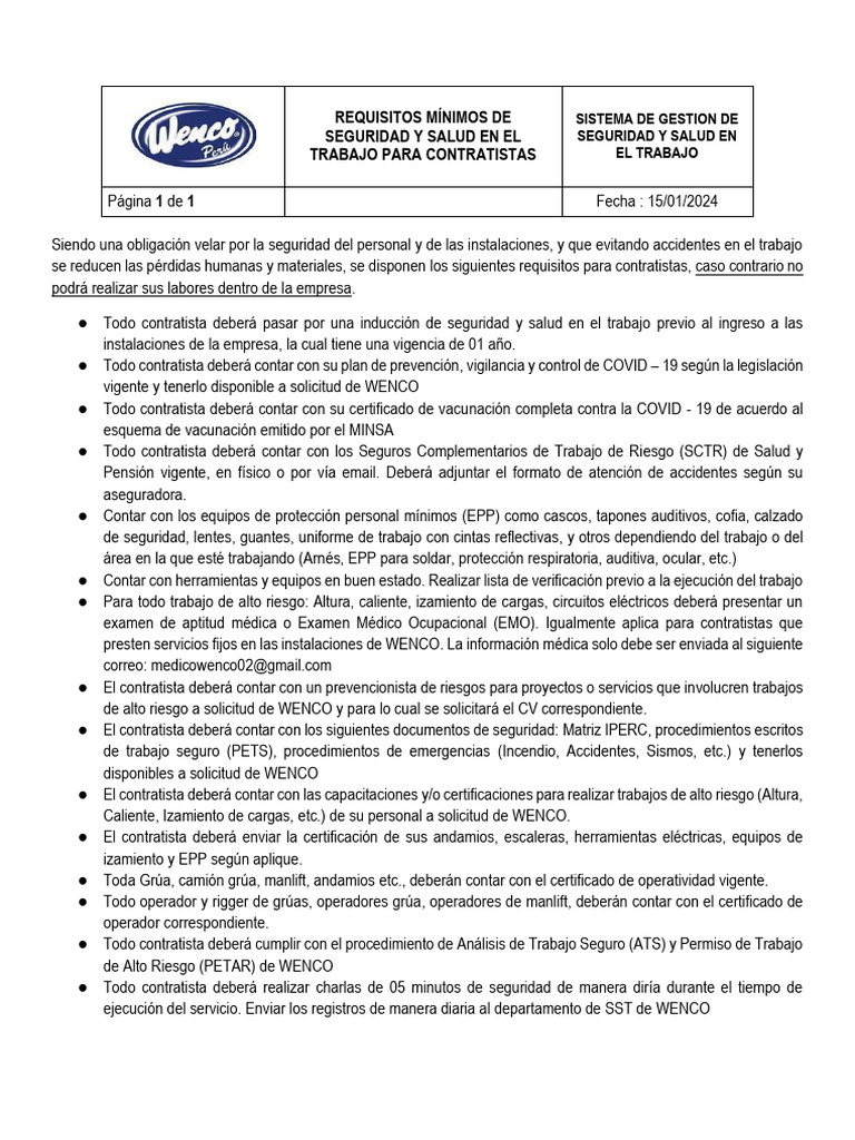 Requisitos de Seguridad - Contratistas 2024 | PDF