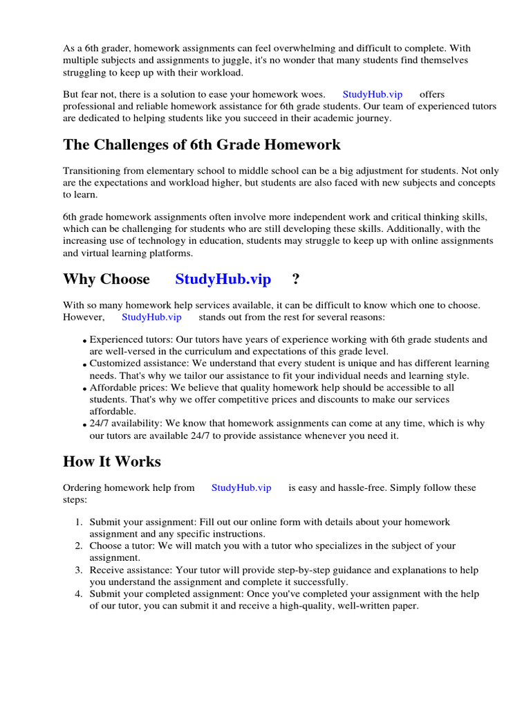 6th Grade Homework Assignments | PDF | Homeschooling | Worksheet