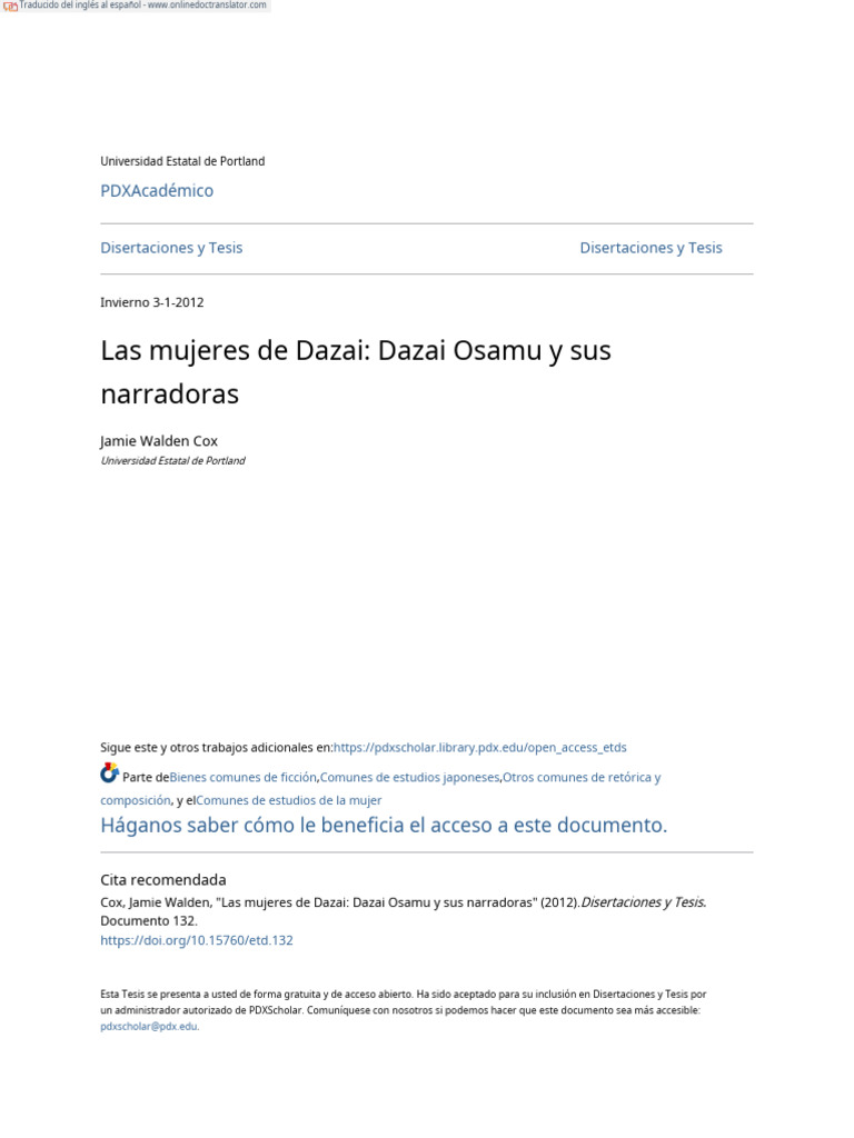Dazais Women - Dazai Osamu and His Female Narrators - En.es | PDF ...