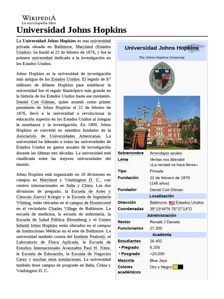 Universidad Johns Hopkins | PDF | Universidad Johns Hopkins