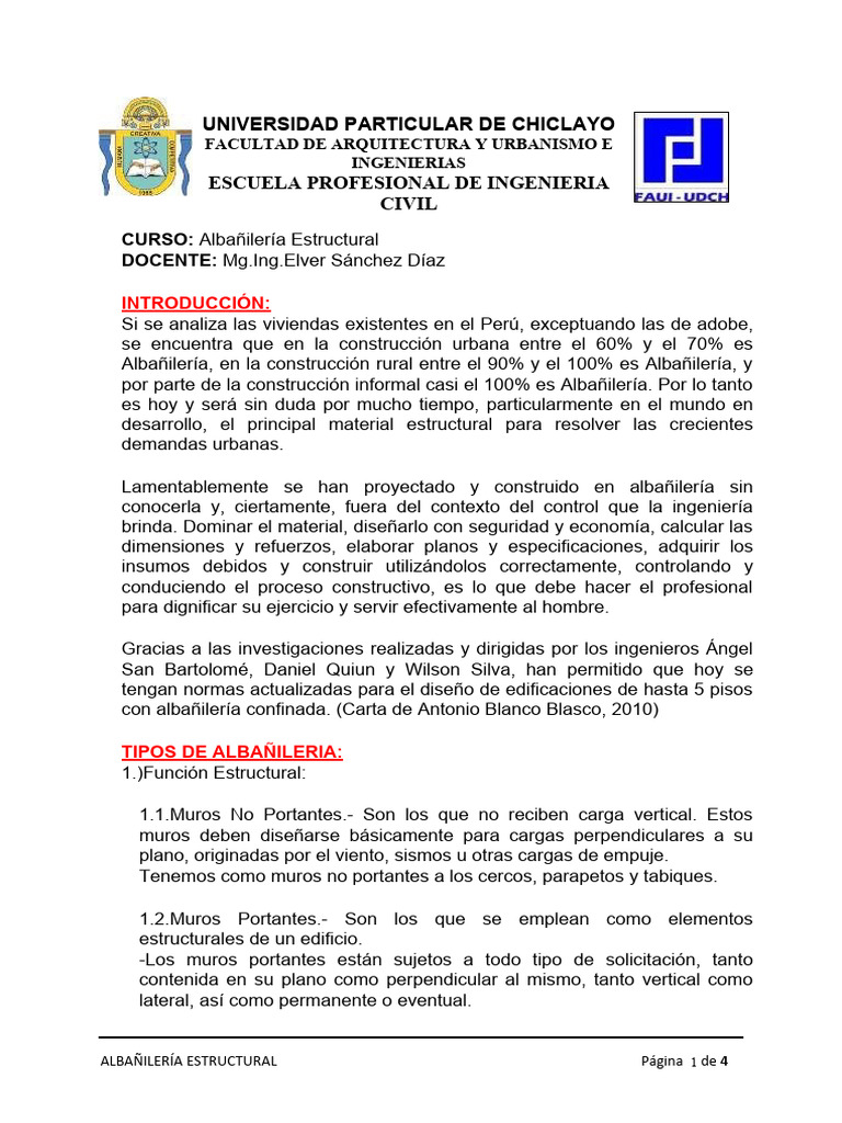 Uniad 01 Albañilería Estructural Pdf Albañilería Cemento