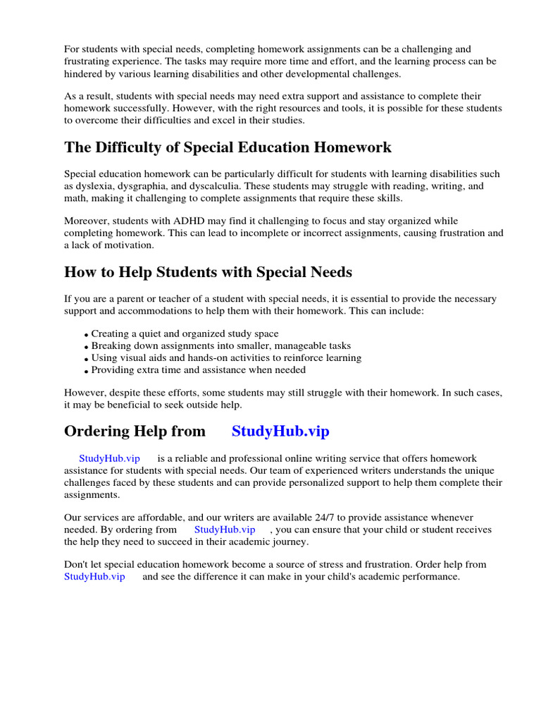 Special Ed Homework | PDF | Special Education | Homework
