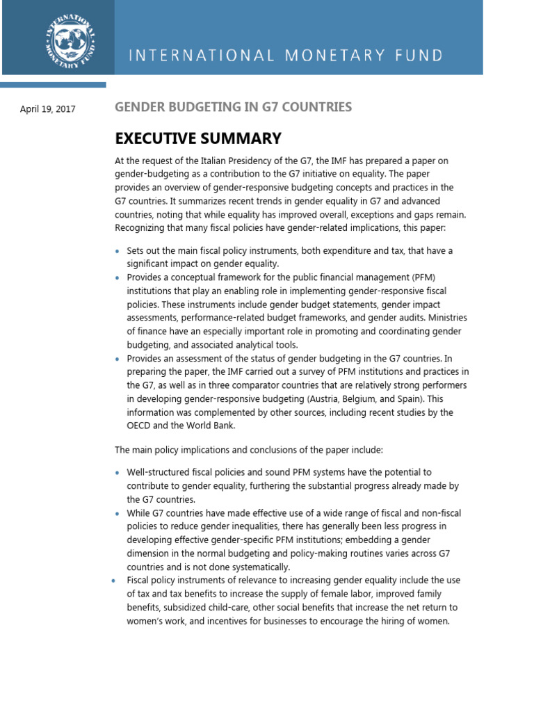 IMF Gender Budgeting in G7 Countries | PDF | Taxes | Policy