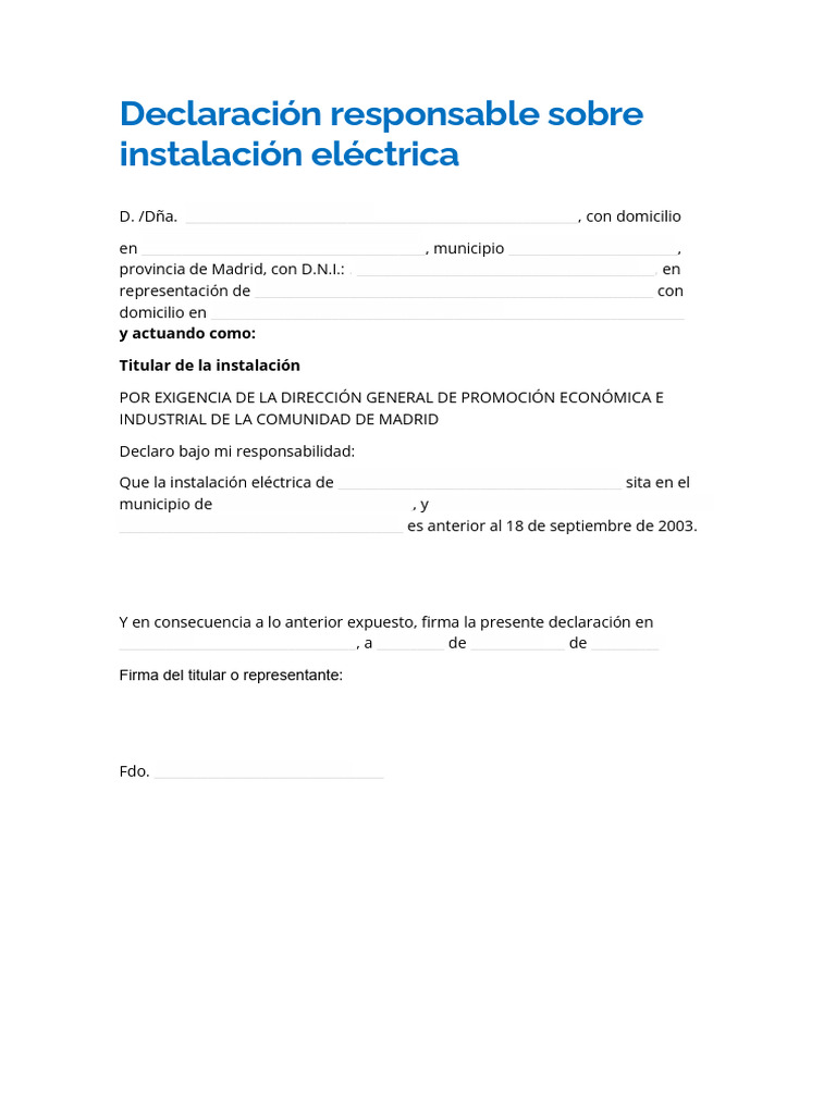 DECLARACION - RESPONSABLE - TITULAR - MODIFICAcION Y AMPLIACION SIN INSTALACION - EDITABLE | PDF