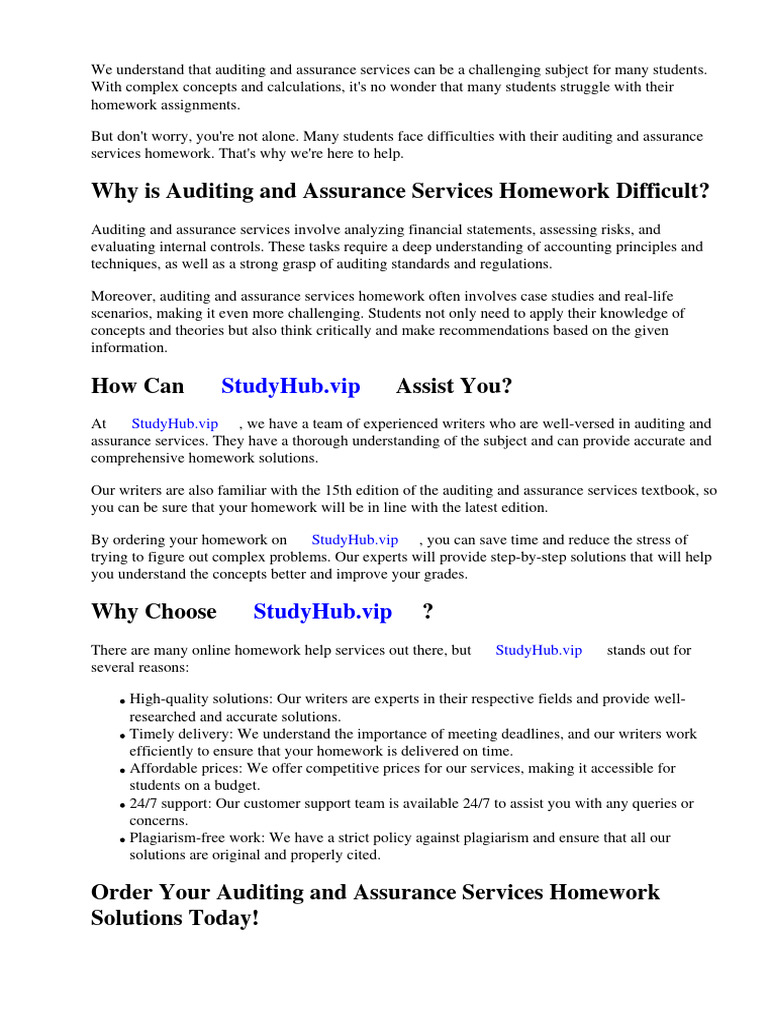 Auditing and Assurance Services 15th Edition Homework Solutions | PDF ...