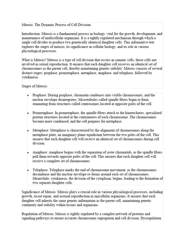 Mitosis Notes | PDF | Mitosis | Chromosome