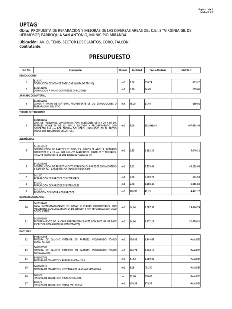 Presupuesto Tsu | PDF | Materiales | Albañilería