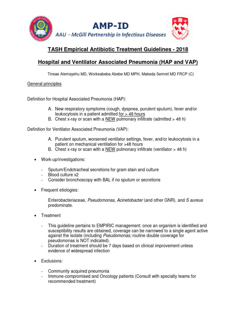 TASH Empirical Antibiotic Treatment Guidelines - 2018 Hospital and Ventilator Associated ...