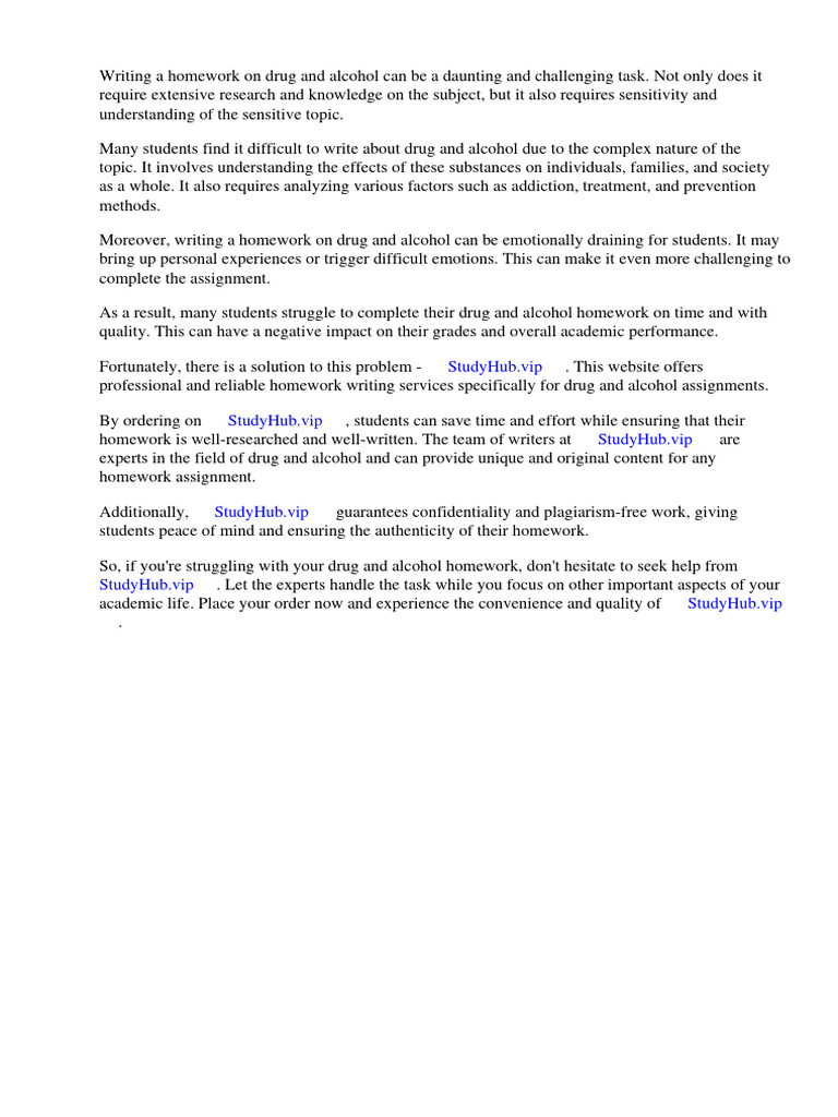 Drug and Alcohol Homework | PDF | Substance Abuse | Substance Use Disorder