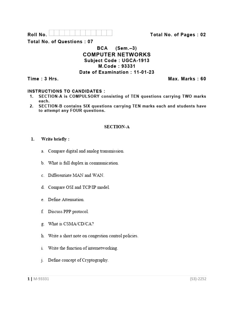 Bca 3 Sem Computer Networks 93331 Jan 2023 | PDF Bca 3 Sem Computer Networks 93331 Jan 2023 | PDF