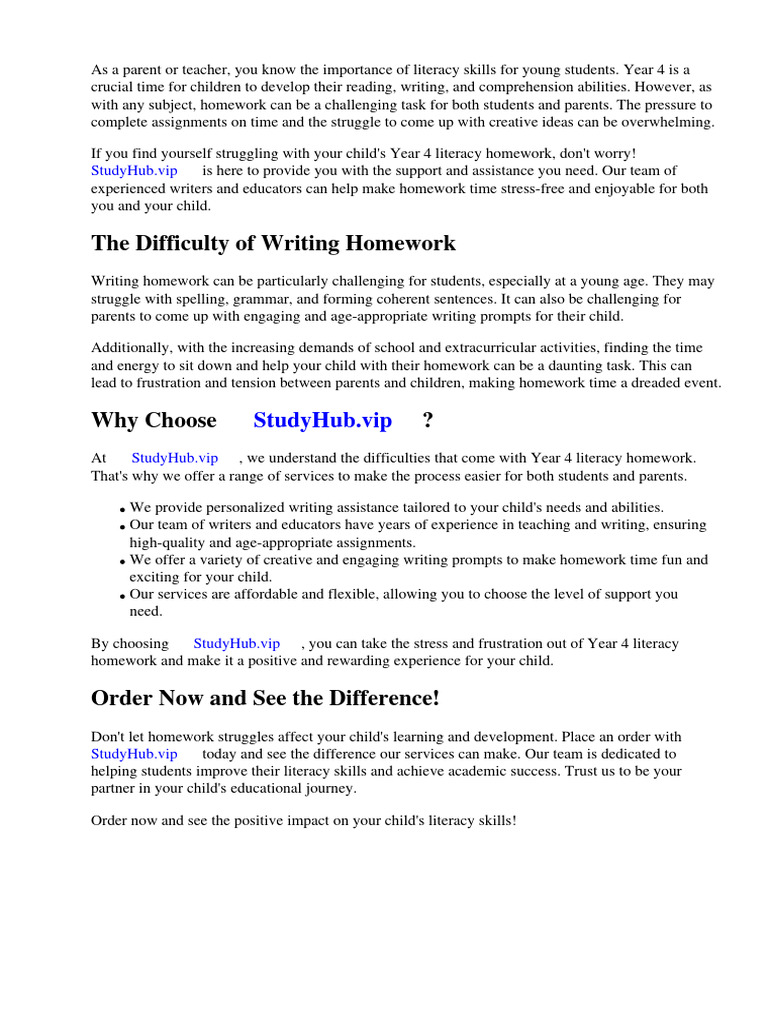 Literacy Homework Ideas Year 4 | PDF | Literacy | Homework