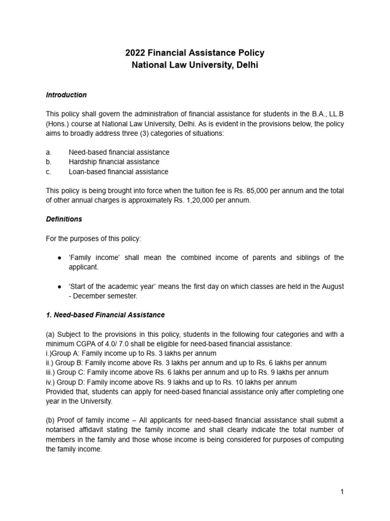 NLU Delhi Financial Assistance Policy 2022 | PDF | Loans | Notary Public