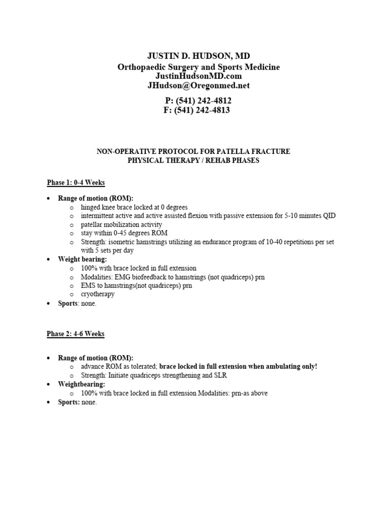 Non Operative Protocol For Patella Fracture | PDF | Physical Therapy ...