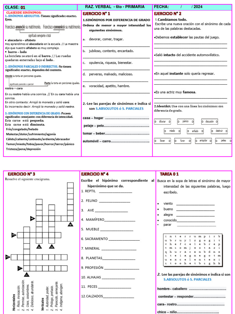CLASE 1 - RAZ. VERBAL 6TO Grado | PDF | Las emociones | Temor