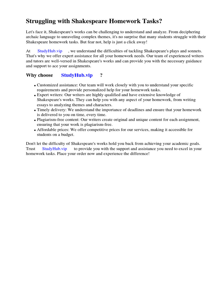Shakespeare Homework Tasks | Download Free PDF | William Shakespeare ...