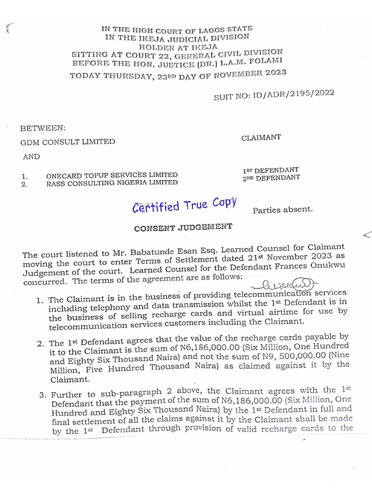 Consent Judgment | PDF