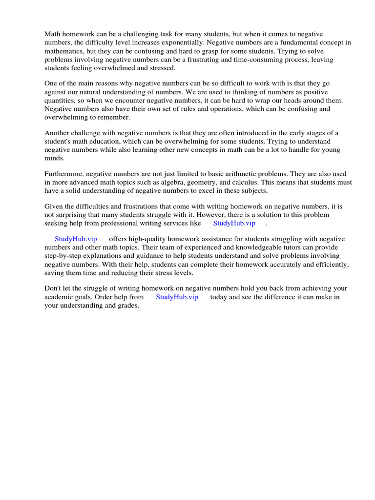 Maths Homework Negative Numbers | Download Free PDF | Mathematics | Numbers