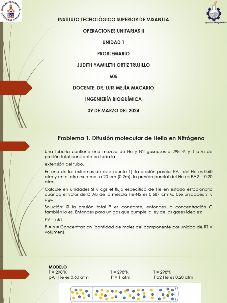 Problemario U1 - Judith Yamileth Ortiz Trujillo | PDF | Gases | Difusión