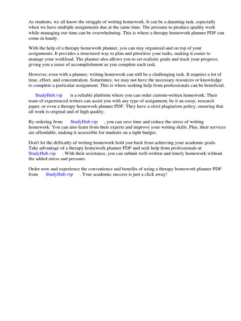 Therapy Homework Planner PDF | Download Free PDF | Homework | Psychotherapy