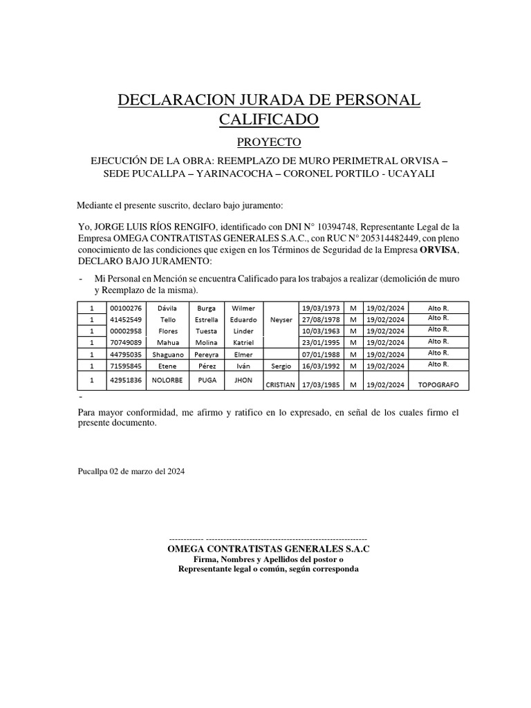 Declaraciones Juradas | PDF