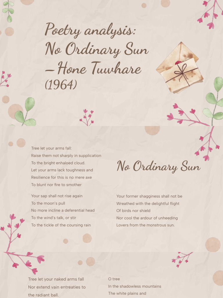 Analysis of Hone Tuwhare's "No Ordinary Sun" | PDF
