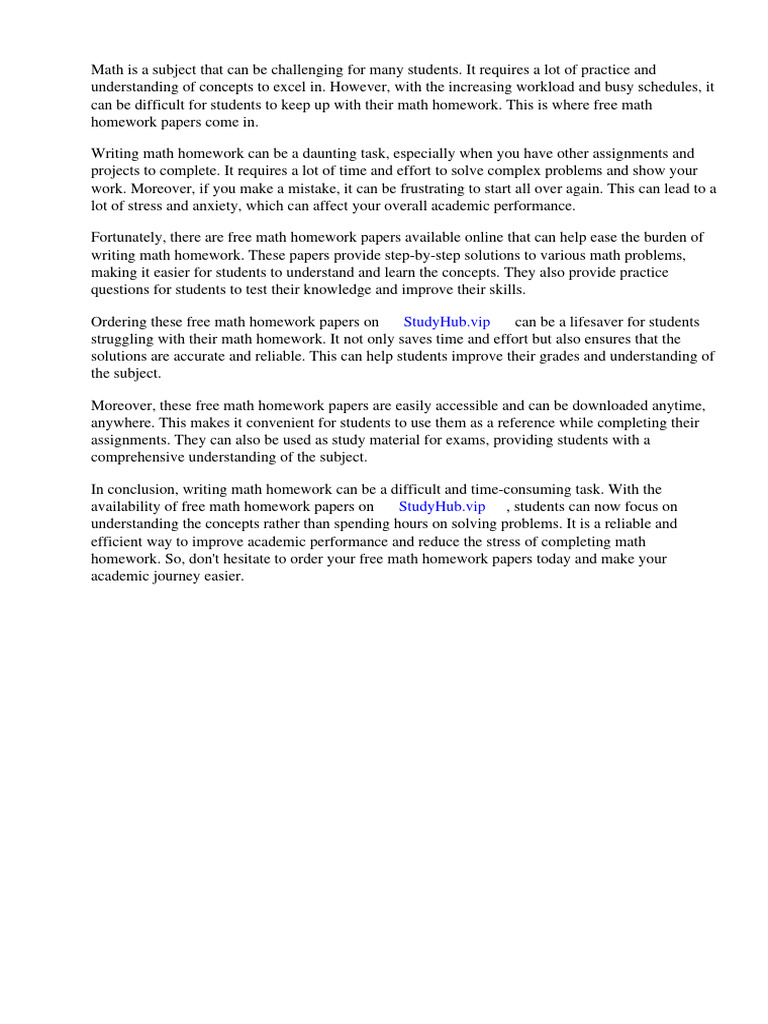 Free Math Homework Papers | PDF | Worksheet | Homework