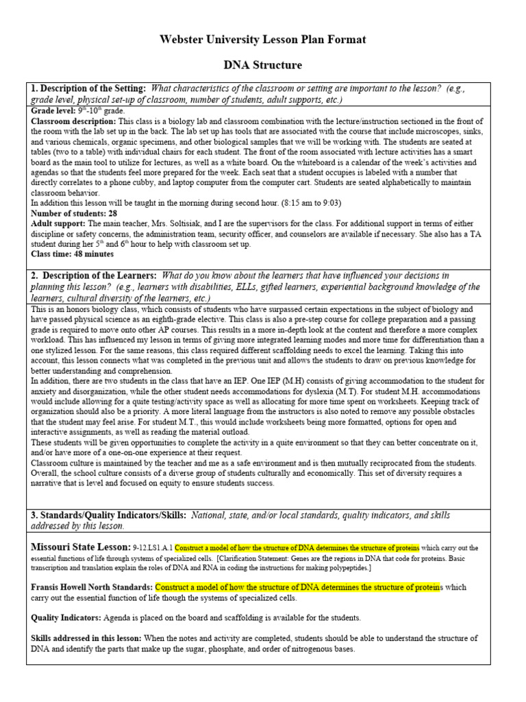 DNA Structure Lesson For Observatioin 1 | PDF | Nucleotides | Biology