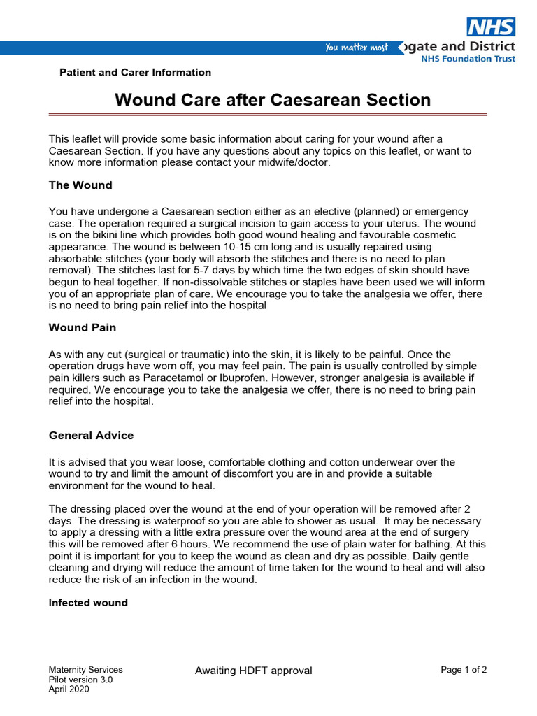 Wound Care After C Section Updated | PDF | Wound | Caesarean Section