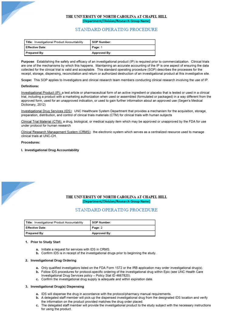 IP Accountability SOP - 4 23 2019 | PDF | Clinical Trial | Health Care