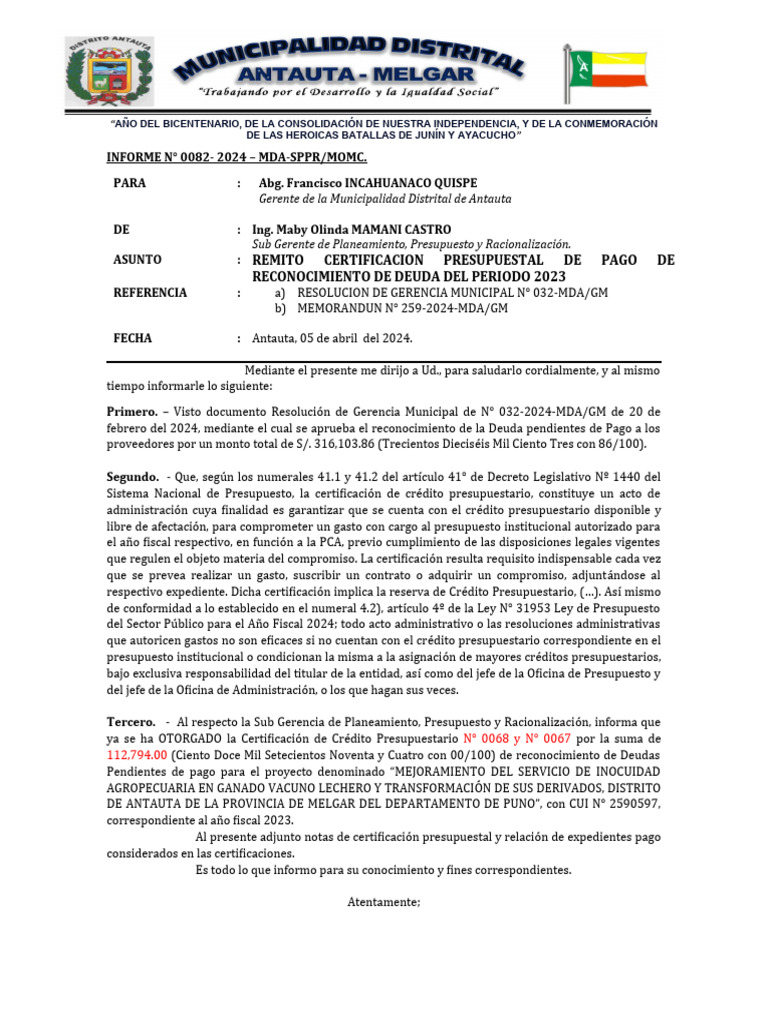 Informe N 82 De Vacuno Ovino Pdf Presupuesto