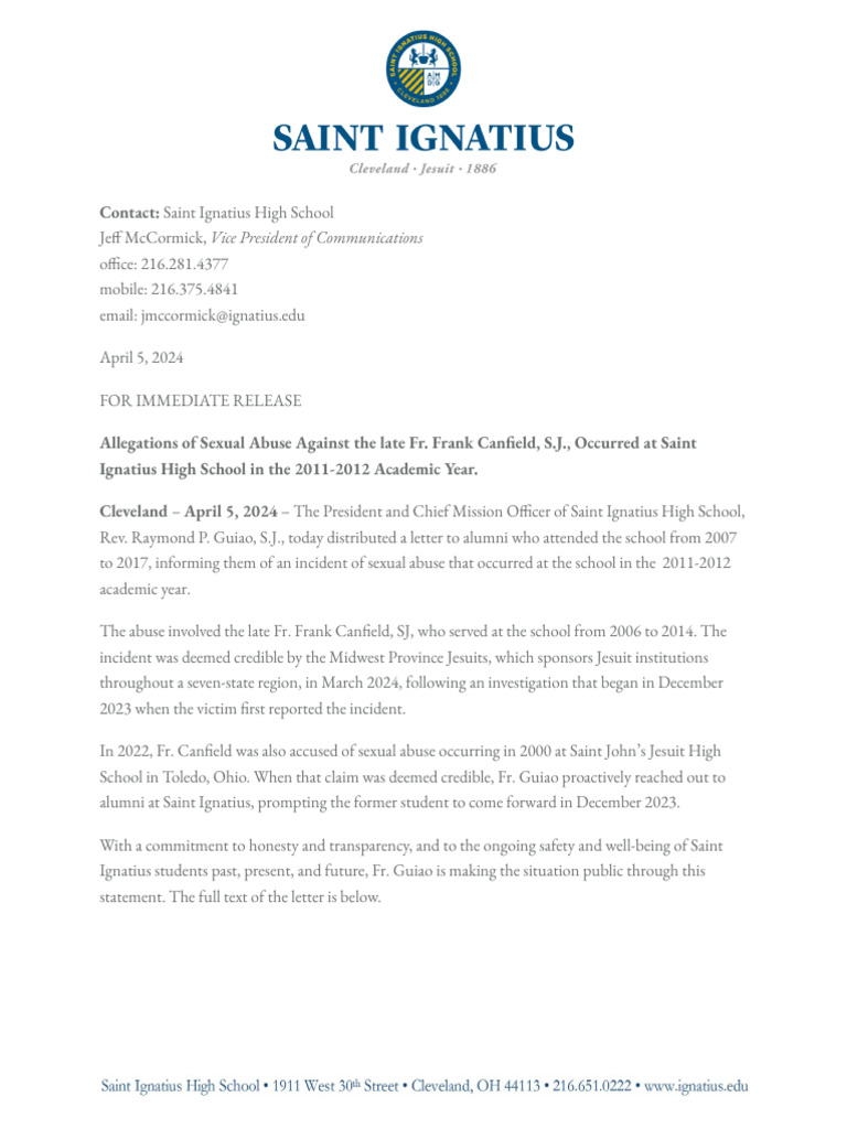 The Rev. Raymond P. Guiao Letter On Frank Canfield | PDF | Crimes ...