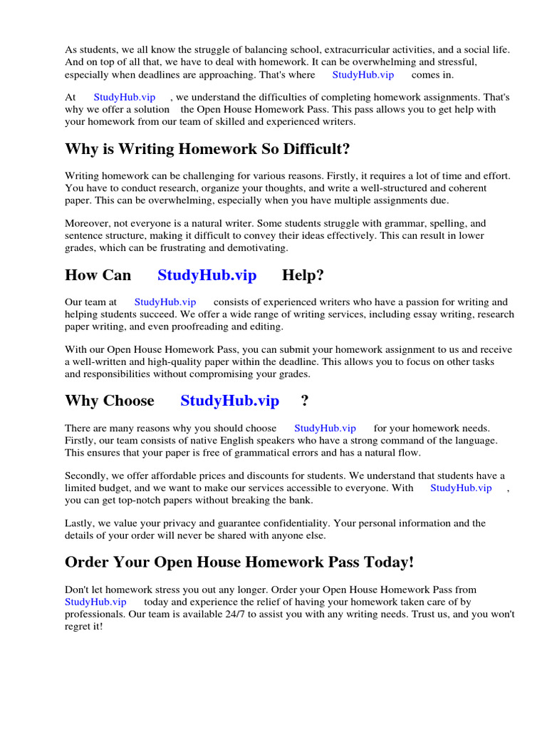 Open House Homework Pass | PDF | Homework | Lesson Plan