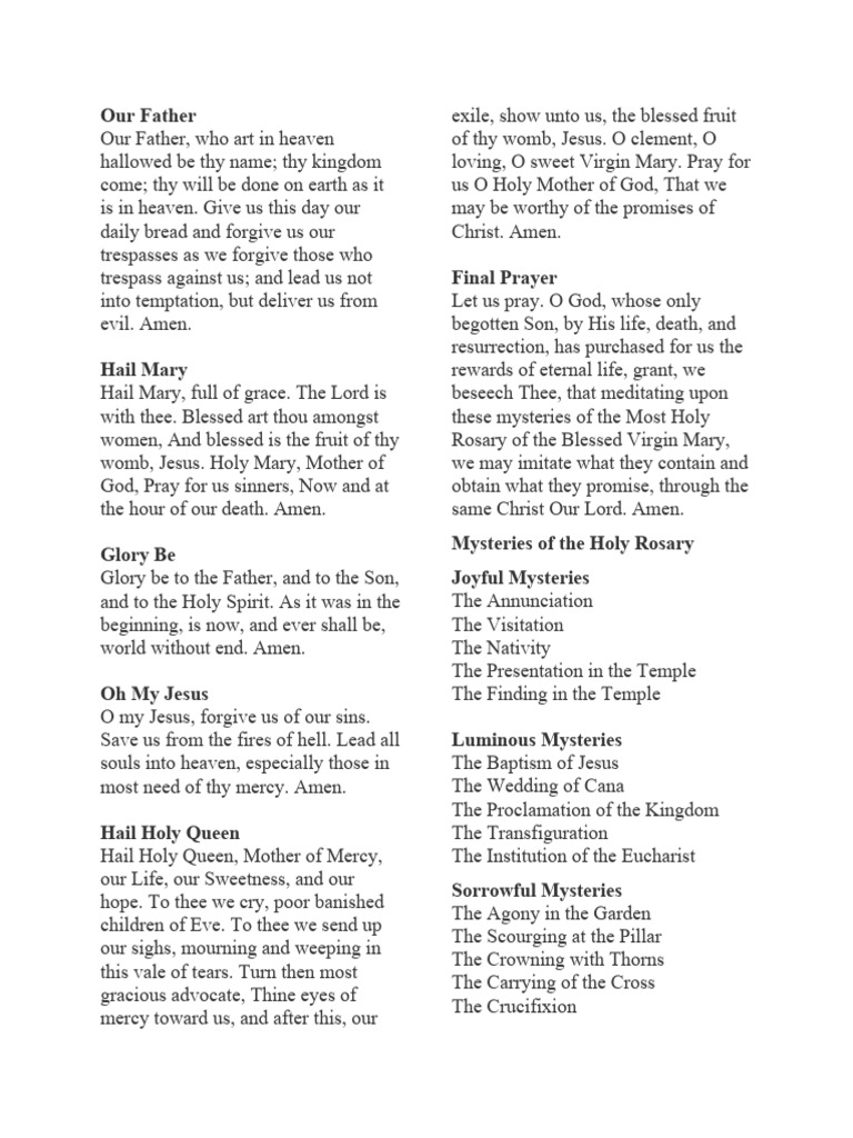 Holy Rosary English | PDF | Rosary | Lord's Prayer