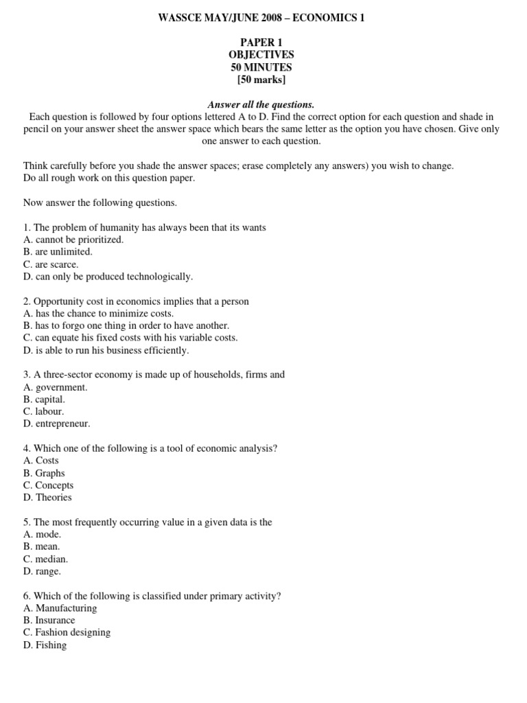 WASSCE Economics Exam Prep | PDF | Demand | Supply (Economics)