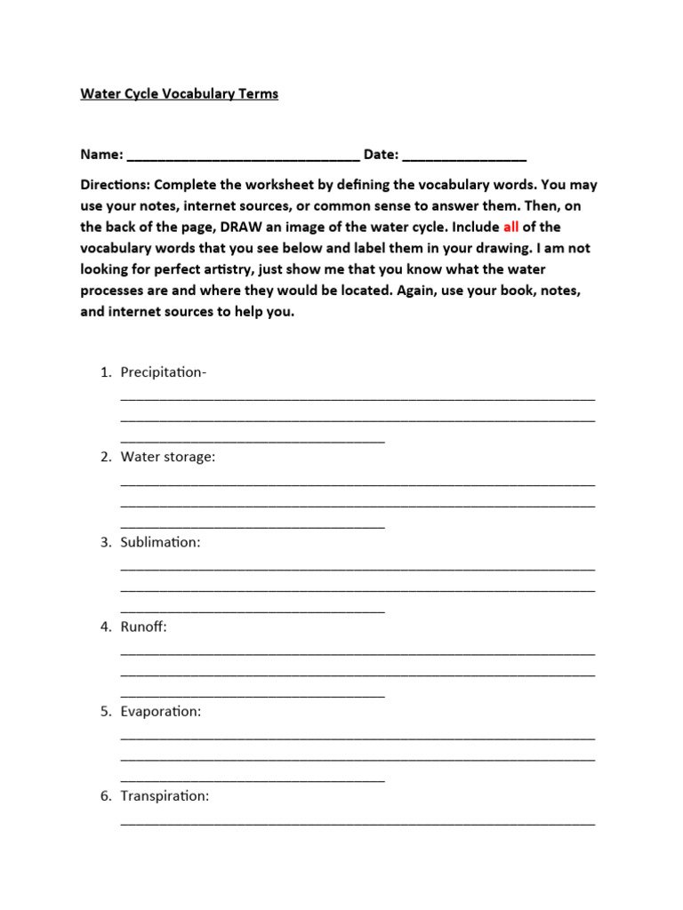 Vocabulary Terms For Water Cycle | PDF | Water Cycle | Transparent ...