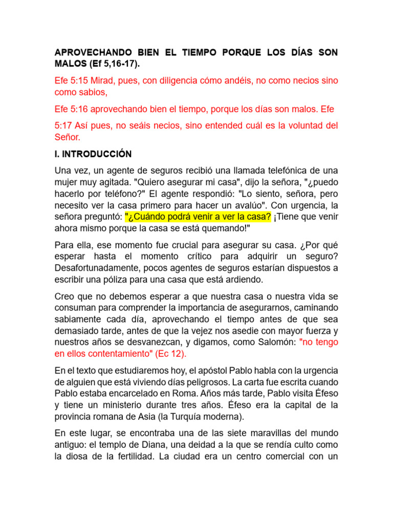 APROVECHANDO BIEN EL TIEMPO PORQUE LOS DÍAS SON MALOs corregido | PDF ... APROVECHANDO BIEN EL TIEMPO PORQUE LOS DÍAS SON MALOs corregido | PDF ...