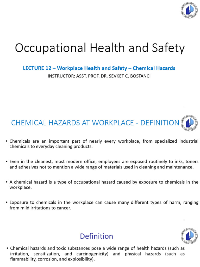 Week 10 - Lecture 12 - Workplace Health and Safety - Chemical Hazards ... Week 10 - Lecture 12 - Workplace Health and Safety - Chemical Hazards ...